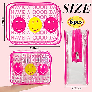 Cunno 6 Pcs Makeup Bags Gifts for Women Preppy Boho Smile Face Flamingo Clear Makeup Bags Cosmetic Transparent PVC Travel Toiletry Organizer(Preppy Style)