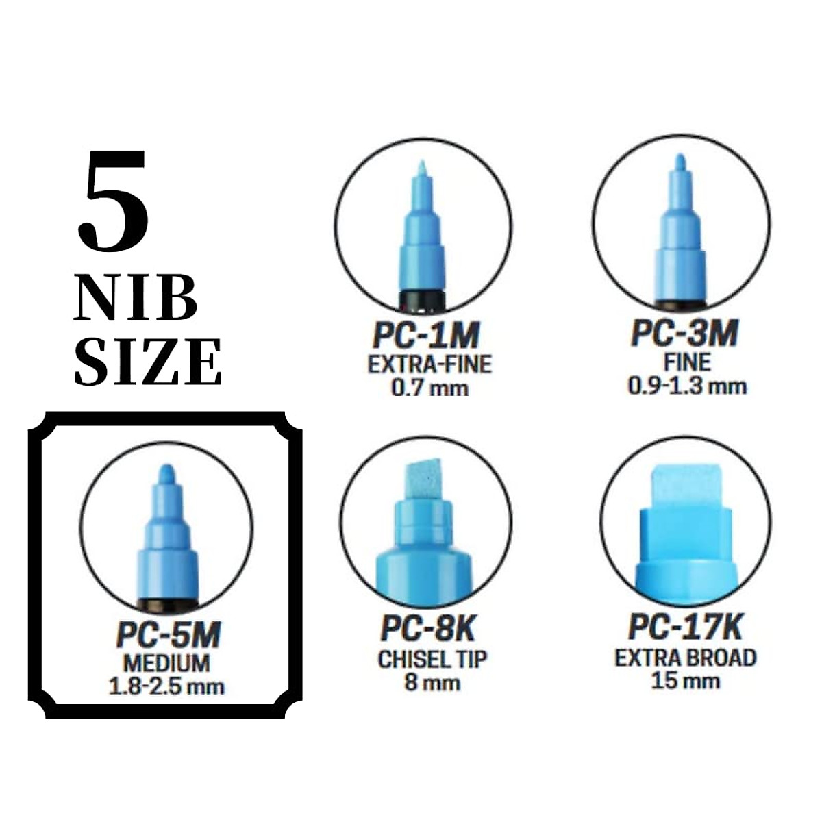 Posca Marker Acrylic Paint Pens Fine Point Tip width 1.8〜2.5mm 17 colors PC-5M, For Rock Painting, Fabric, Glass Paint, Metal Paint Including Pens Tip Refill PCR-5