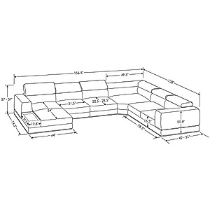 Zuri Furniture Wynn Black Leather Sectional Sofa with Adjustable Headrests - Right Chaise