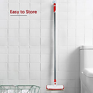 Scrub Brush Floor Brush with Long Handle, Deck Brush Floor Scrubber 2 in 1 Scrape Brush Stiff Bristle Shower Brush Scrubbing Brush Cleaning Brush for Bathroom, Kitchen, Tub, Carpet, Grout, Tile