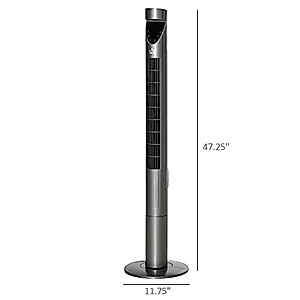 HOMCOM 46" Tower Fan for Bedroom Cooling with Air Filter, Oscillating, 3 Speeds, 12H Timer, and Remote Control, Grey