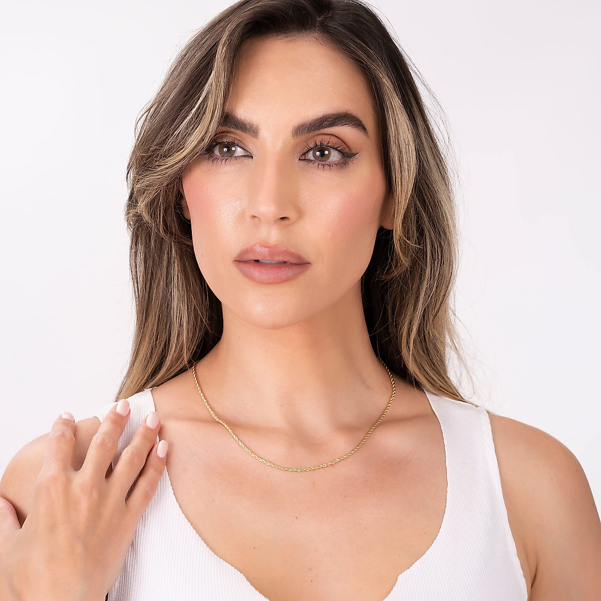 Barzel 18K Gold Plated Rope Chain Necklace - Made In Brazil (2 Milimeter, 22 Inches)