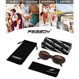 FEISEDY Sunglasses Womens, Retro Oval Cateye Sun Glasses Men, Small 90s Style B4128