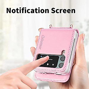 Cabottser Case for Samsung Galaxy Z Flip 3 / Z Flip 4 Wallet Phone Case Lanyard Crossbody, Pink Women Men Soft PU Leather Hard PC Adjustable Strap Card Slots Shockproof Flip Cover for Z Flip 3/4
