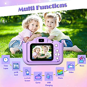 OAEBLLE Kids Camera Toddler Camera for Girls, Christmas Birthday Gifts for Girls Age 3-6, Kids Digital Camera for 7 8 9 10 11 12 Year Old, Selfie Camera for Girls Kids, 32GB TF Card (Purple)