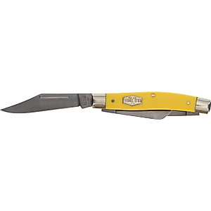 Old Timer 8OTY Yellow Senior 6.9in S.S. Traditional Pocket Knife with 3in Clip Point, Sheepsfoot, Spey Blade and Sawcut Handle for Hunting, Camping and EDC, Multicolor