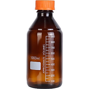 Basstein Lab Media Storage Amber Bottles Brown Graduated Glass Container GL45 Screw Cap Leakproof Multi-Purpose for Scientific | Pack of 4 (Orange,1000ml)