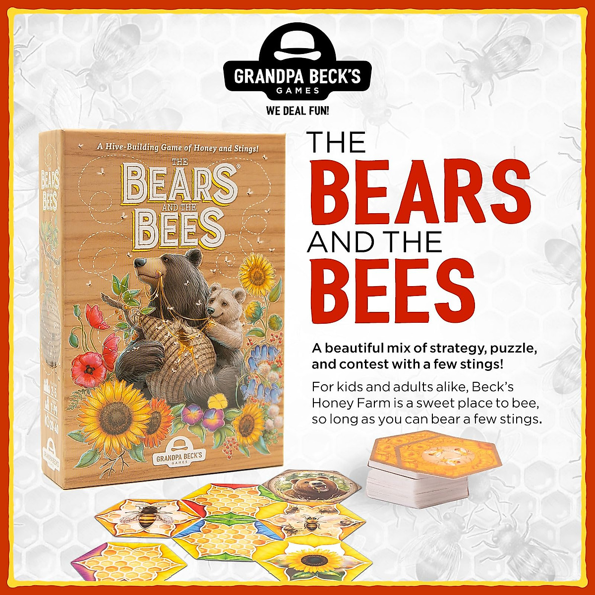 Grandpa Beck's Games The Bears and The Bees | Strategic Tile Laying Card Game for Kids, Teens, & Adults | from The Creators of Cover Your Assets | 2-5 Players 7+