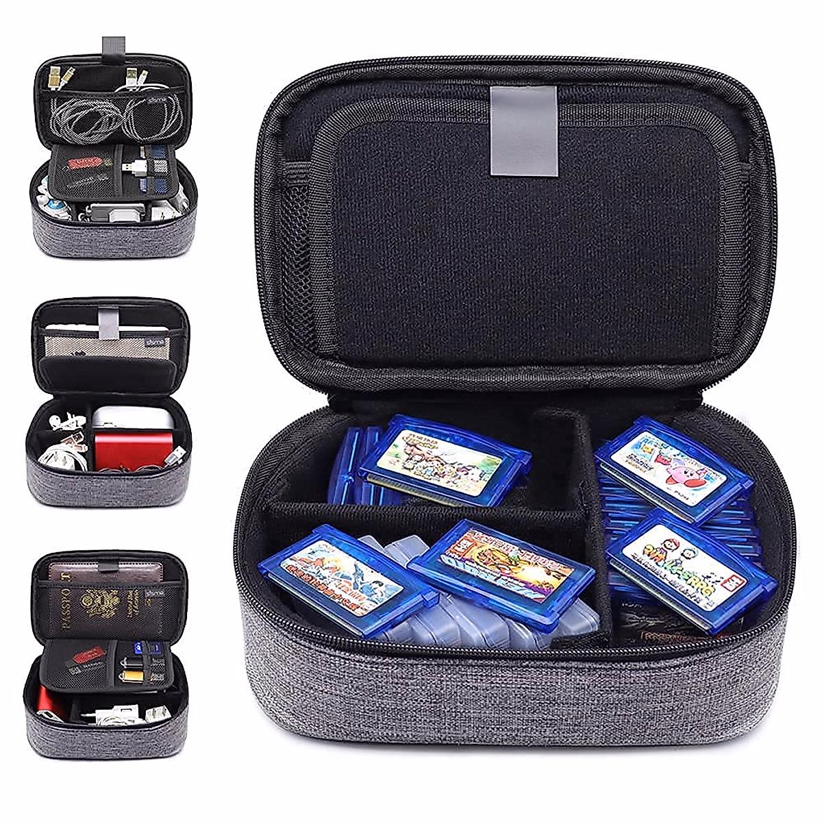 sisma 64 Games Case for Nintendo 3DS DS Game Cards (Black) + Nintendo Gameboy Games Organizer (Grey)