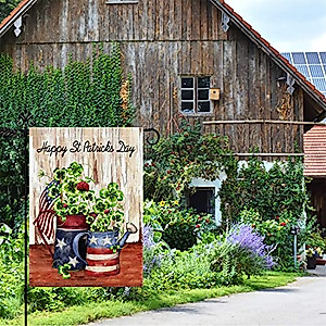 St Patricks Day Garden Flag Luck Shamrock US Flag Bottle 12.5 x 18 Inch Vertical Double Sided Burlap Happy Patricks Day Home Yard Decorations