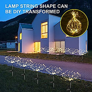 TIMGHKS Solar Garden Lights with 120 Led Light Beads - Beautiful and Delicate Outdoor Solar Firework Lights, Durable Waterproof Outdoor Decorative Lights Suitablfor Lawns, Gardens and Yards (Warm)