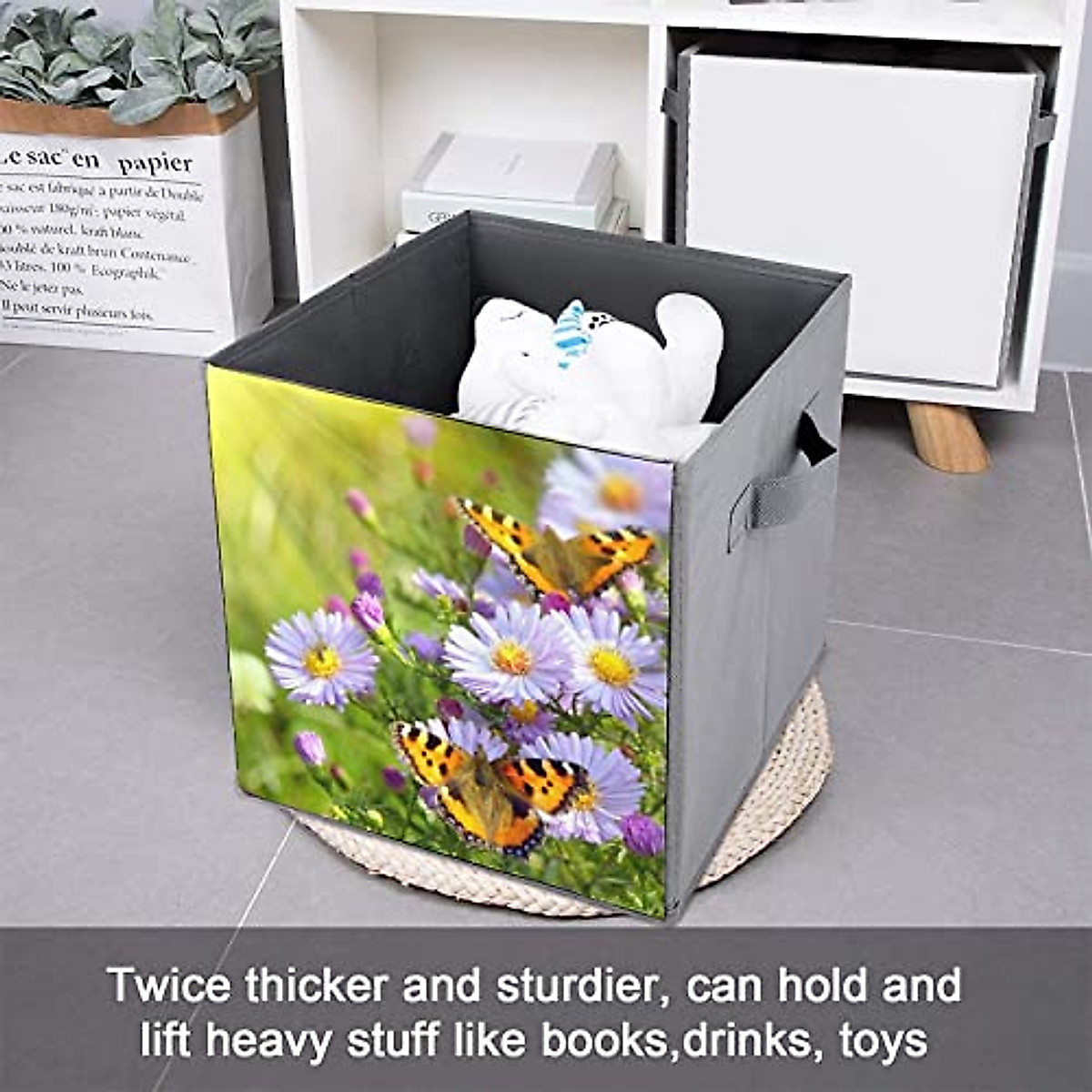 Pansies and Butterfly Collapsible Storage Bins Basics Folding Fabric Storage Cubes Organizer Boxes with Handles