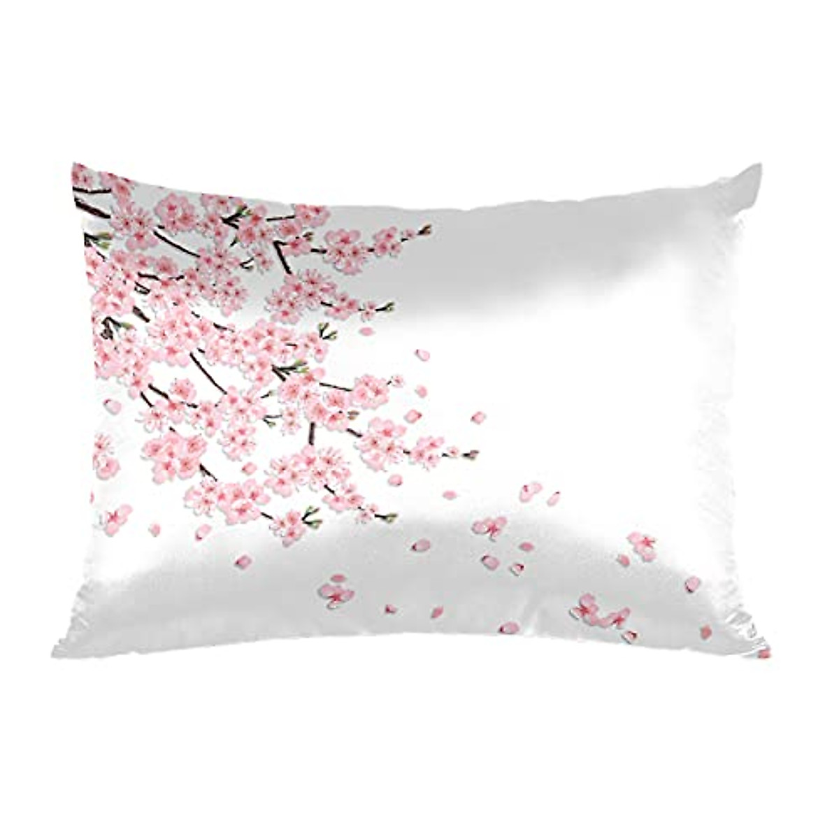 Cute Flower Satin Pillowcase for Hair and Skin Japanese Flower Cherry Blossoms Silk Pillowcase Soft Satin Cooling Pillow Covers No Zipper with Envelope Closure Standard Size(20 × 26inch 1 pcs)