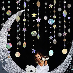 Sparkly Iridescent Sequins Circle Garlands/Starry Sky - Birthday Party Decorations. Graduation Wedding Bachelorette Disco Dancing Decorations(Moon)