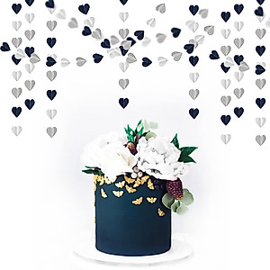 Navy-Blue White Silver 3D-Heart Garland - 39Ft Graduation Hanging Decoration Streamers Banner,Bridal Birthday Engagement Bachelorette Baby Shower Christmas Baby Shower Valentines Party Decor Ouruola
