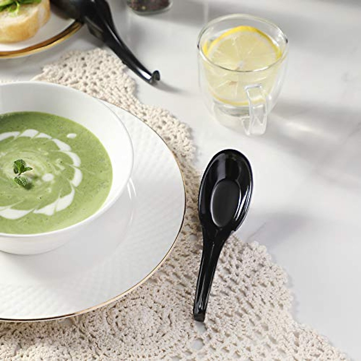 Hiware 12-piece Asian Soup Spoons, Rice Spoons, Chinese Won Ton Soup Spoon - Notch and Hook Style, Black