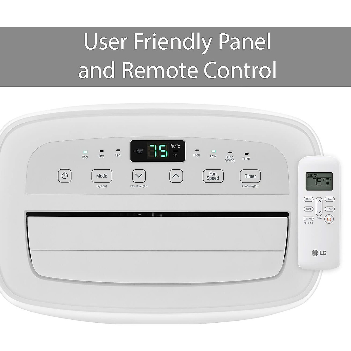 LG 7,000 BTU (DOE) / 10,000 BTU (ASHRAE) Portable Air Conditioner, Cools 300 Sq.Ft. (12' x 25' room size), Quiet Operation, LCD Remote, Window Installation Kit Included, 115V, LP0721WSR