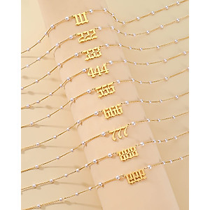 TGOLM 444 Necklace Gold Plated Stainless Steel Faux Pearl Choker Angel Number Chain Gift for Women 16"