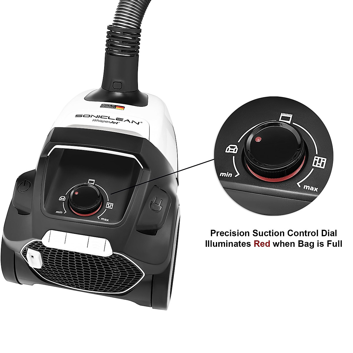 Soniclean WhisperJet C2 Canister Vacuum Cleaner - Ultra-Quiet Operation - U15 ULPA Filtration - Made in Germany