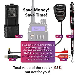 MIRKIT UV-5R Accessories Compatible with Baofeng BF-F8HP, Full House Set: UV5R Battery BL-5L 3800 mAh, USB Charge Cable, Speaker Mic, Mirkit FTDI Programming Cable Model 3, Lanyard Mirkit