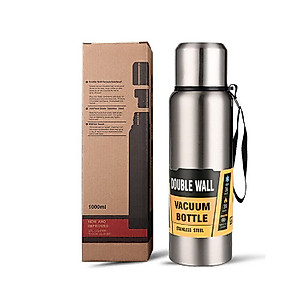 NewStyp Large Capacity Stainless Steel Thermos Portable Vacuum Flask Insulated Tumbler with Rope Thermo Bottle 500/750/1000/1500ml (1500ML, Silver)