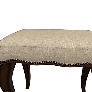Hillsdale Furniture Hamilton Backless Vanity Stool, Burnished Oak Wood and Ivory Upholstery with Nail Head Trim