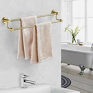 BATHSIR Brushed Gold Towel Rack, 24 Inch Double Towel Bar Wall Mounted Bathroom Towel Holder Hanger Stainless Steel
