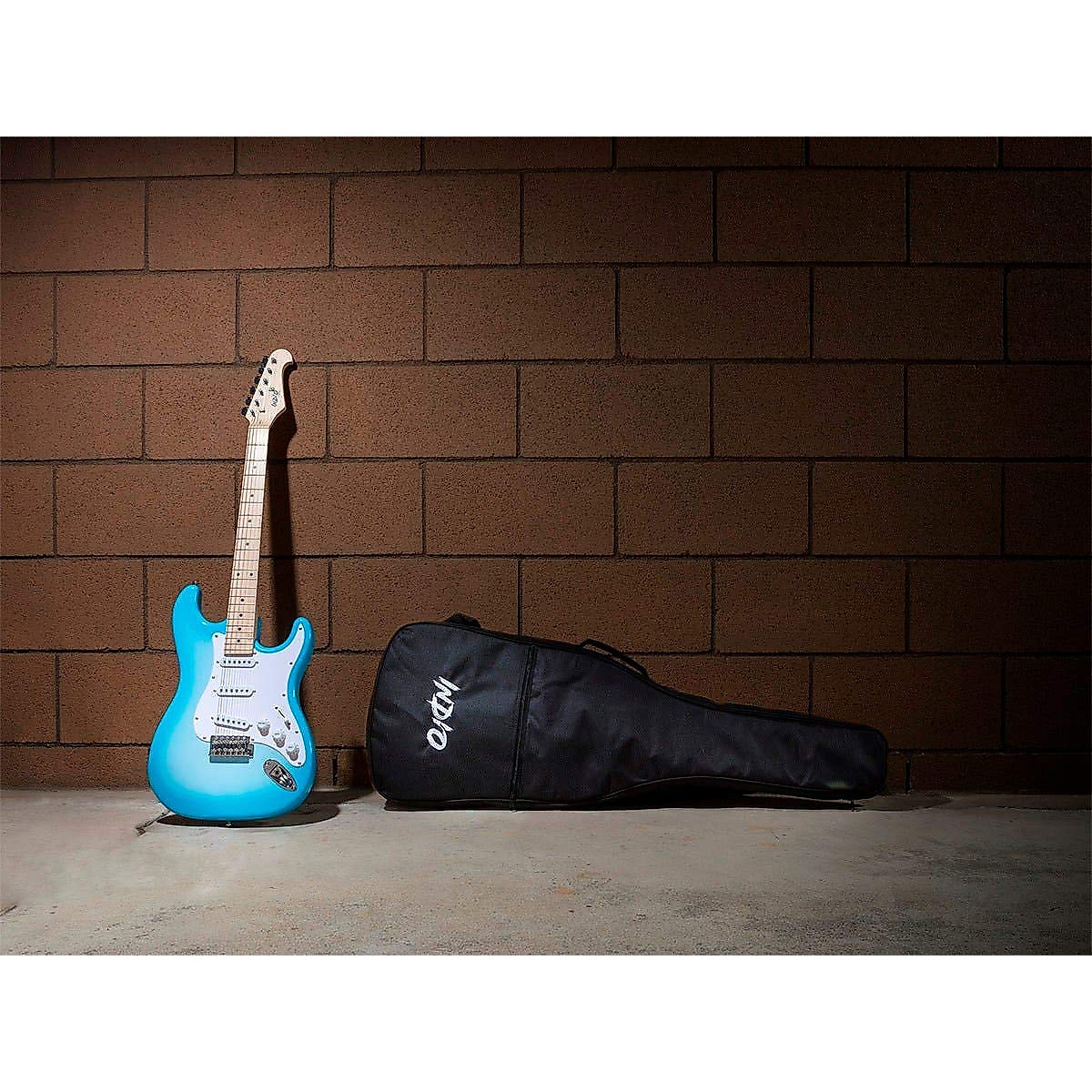 Monoprice Cali Classic Electric Guitar - Blue, 6 Strings, Double-Cutaway Solid Body, Right Handed, SSS Pickups, Full-Range Tone, With Gig Bag, Perfect for Beginners - Indio Series