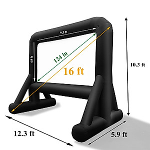 16 FT Inflatable Projector Screen for Outdoor Movies - Easy Setup Blow-Up Screen with Quiet Fan for Outdoor Movie Nights, Backyard Events, and Parties (Dual Support)