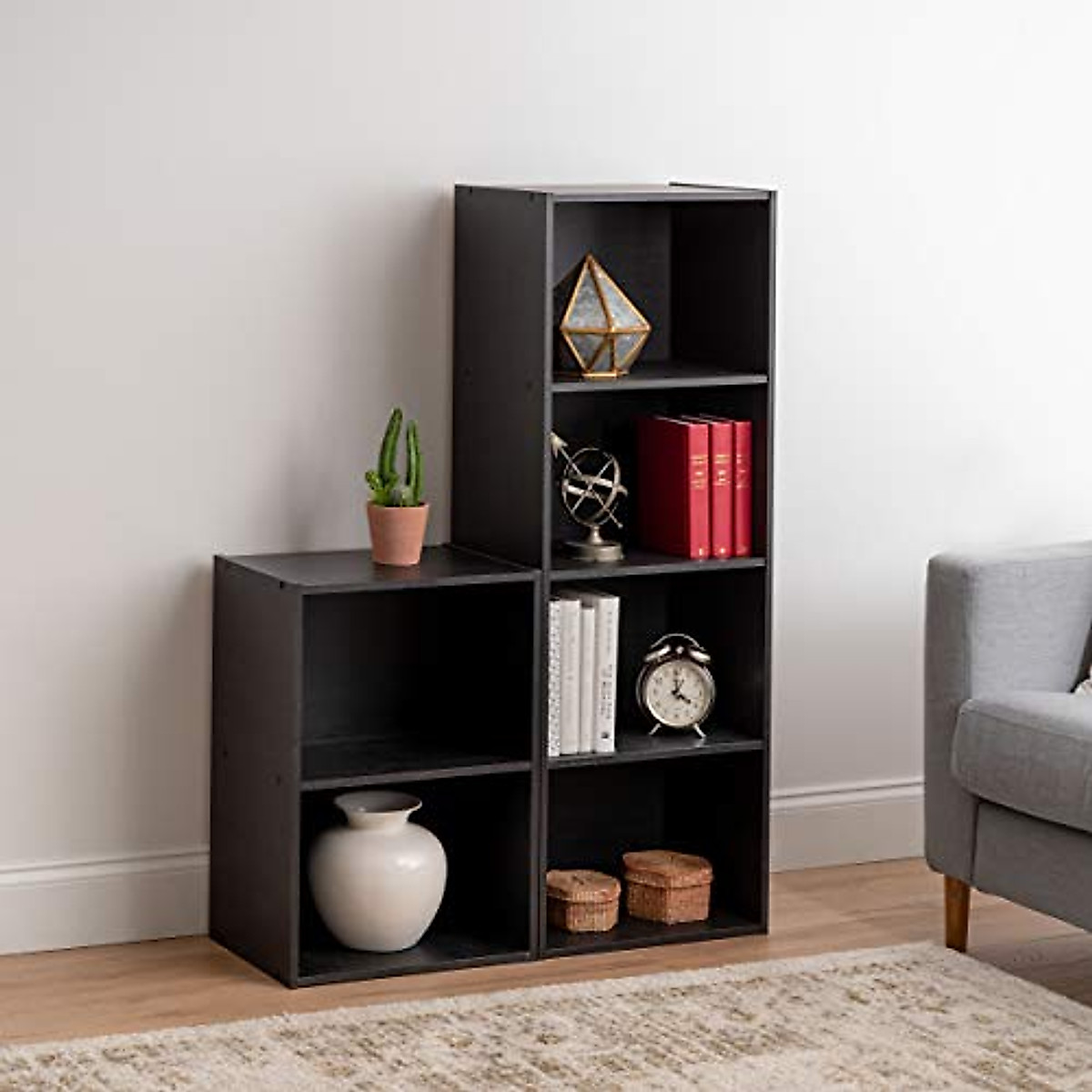 IRIS USA Small Spaces Wood, Bookshelf Storage Shelf, Bookcase, 4-Tier, Black