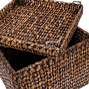 BirdRock Home Storage Cube Box with Lid - Brown Wash Seagrass - Hand Woven Container for Blankets Pillows - Sturdy Metal Frame