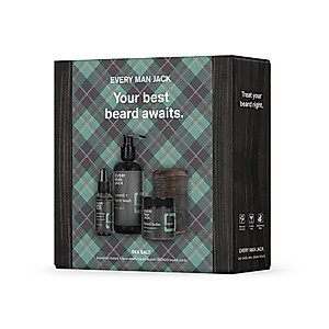 Every Man Jack Mens Sea Salt Beard Kit - Perfect for Every Guy - Includes Four Full-Sized Grooming Essentials - Beard + Face Wash, Beard Oil, Beard Butter + Beard Comb