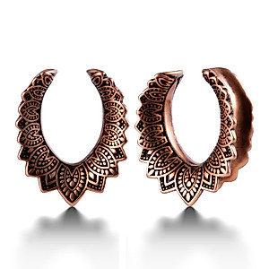 ERKUOO 2PCS Floral Open Saddle Ear Gauges Plugs Piercing Stretchers Brass Ear Tunnels Expander Hangers For Women Men Body Jewelry 1/2"(12mm)