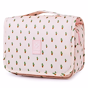 Narwey Hanging Toiletry Bag for Women Travel Makeup Bag Organizer Toiletries Bag for Travel Size Cosmetics Essentials Accessories (Cactus)