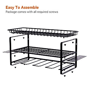 Grandhom Power Tool Organizer,Cordless Drill Rack Wall Mount,Drill Holder with 4 Drill Hanging Hooks,3 layers Metal Drill Storage Rack with Screwdriver Holder and Pliers Rack,Black