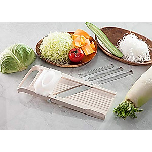 Benriner Super Standard Madoline Slicer, with with 4 Japanese Stainless Steel Blades, Almond