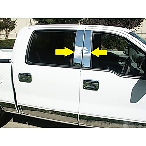 Sizver Polished Stainless Steel Pillar Posts Accent Covers for 2004-2014 F-150 ^Super/SuperCrew Cab^