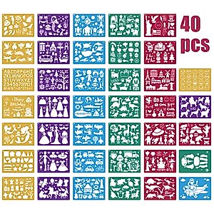 Kaemi 40pcs Plastic Drawing Stencils Set, Stencils for Kids with Over 400+ Different Patterns are The Gift for Boys and Girls