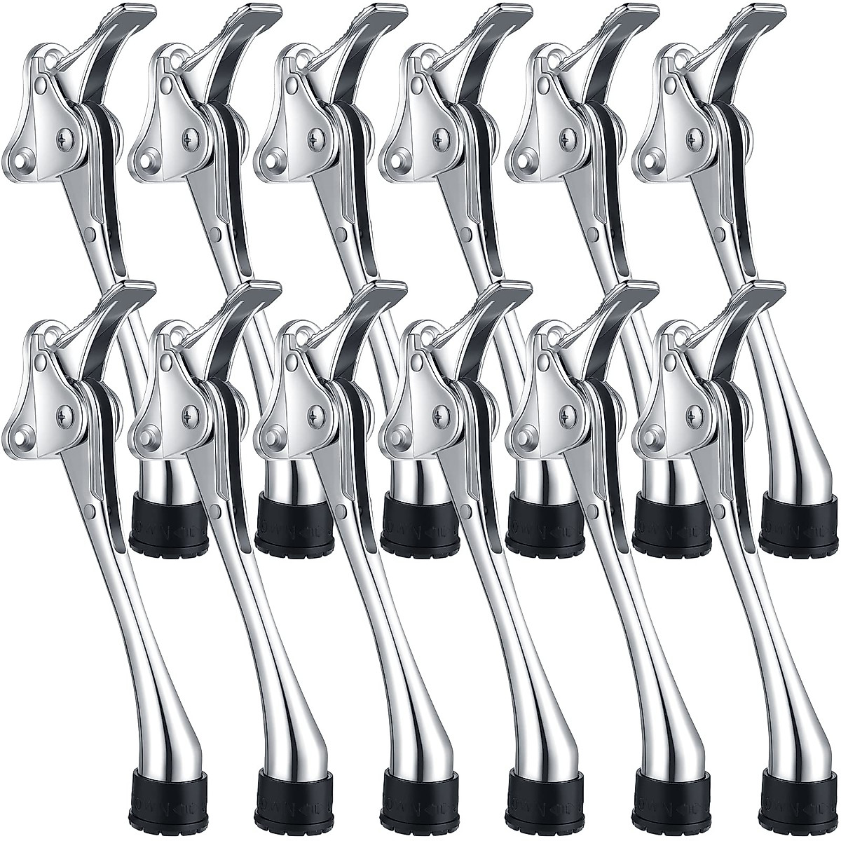 12 Pack 6 Inch Door Stoppers Kick Down Door Stopper Hands Free Kick Door Stop Bulk Heavy Duty Metal Door Kickstand Flip Down Door Stops for Bottom of Door with Adjustable Height and Rubber Tip