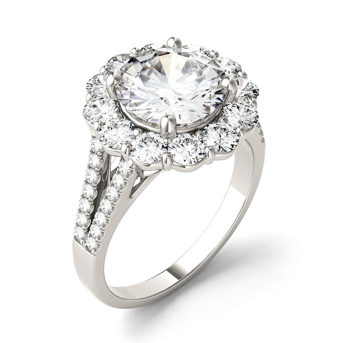 Charles & Colvard 14K White Gold Moissanite 9mm Round Engagement Ring-size 7.5 4.22cttw DEW