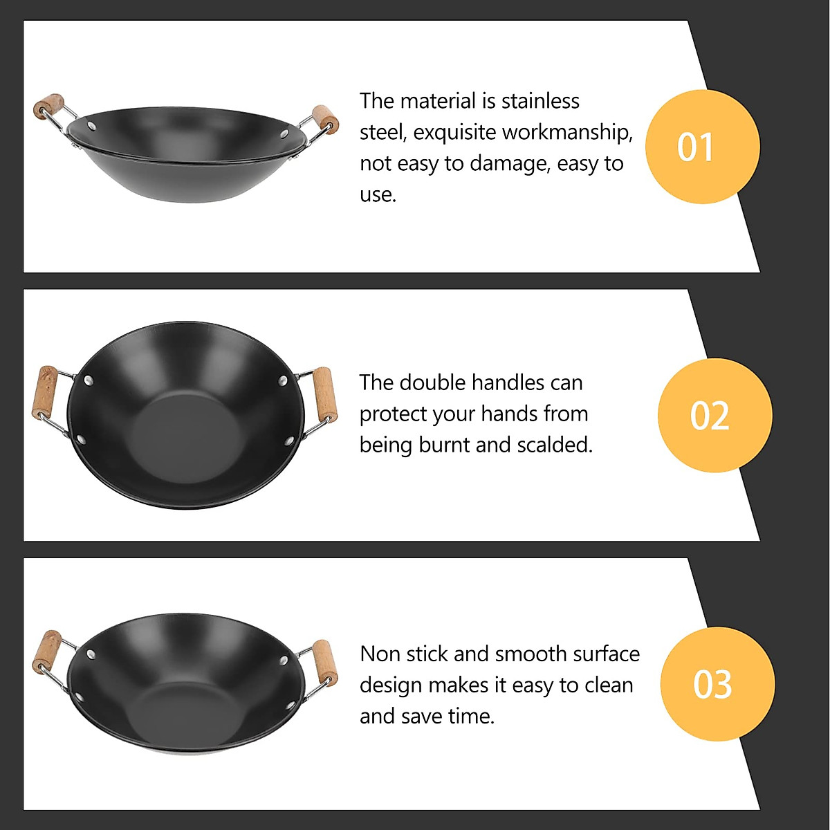 DOITOOL Japanese Shabu Pot Carbon Steel Wok Pan Stir Fry Pans with Wooden Handle Stainless Steel Pot Kitchen Cookware 9 X 11 Inch Japanese Soup Pots