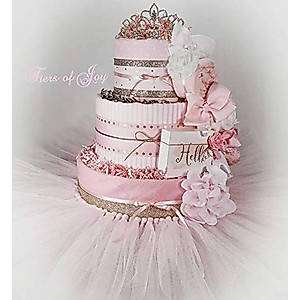 Pink and Gold Baby Blanket Diaper Cake Tiara Tutu Hair Bows Baby Girl Baby Shower Newborn Baby Onesie Gift