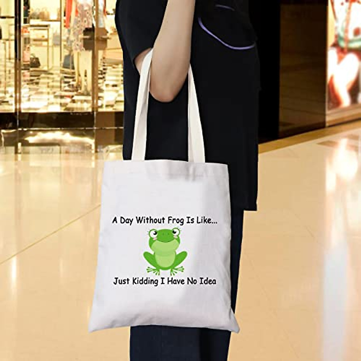 JNIAP Frog Tote Bag Frog Amphibian Lover Gift A Day Without Frog Is Like Just Kidding I Have No Idea Frog Themed Shoulder Bag (Frog Tote Bag)
