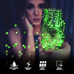 BEEWIN 2 Pack Solar Fairy Lights Outdoor,33ft 100LED Solar Powered String Lights Waterproof,8 Modes Green Solar Christmas Lights for St. Patrick's Day,Halloween,Patio,Yard,Wedding,Party (Green)