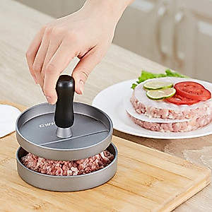 GWHOLE Non-Stick Burger Press Aluminum Hamburger Patty Maker with 100 Wax Papers for BBQ Grill