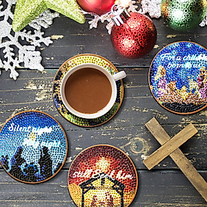 10 Pcs Christianity Christmas Nativity Scene Diamond Art Coasters Kits Jesus Holy Night Art Coaster Birth of Jesus Diamond Art Coasters for Beginners Adults and Kids Craft Supplies Gift