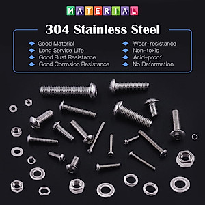 Glarks 1325Pcs M2 M3 M4 M5 M6 Button Head Screws 304 Stainless Steel Hex Socket Cap Screws Bolts and Nuts Washers Assortment Kit with Hex Wrench for Machinery Furniture Car Repair