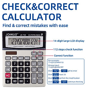 Large 14-Digit LCD Display Desktop Calculator with Check & Correct Function, Solar Battery Dual Power Calculator, Large Computer Keys Electronics Calculator for Office School Calculating