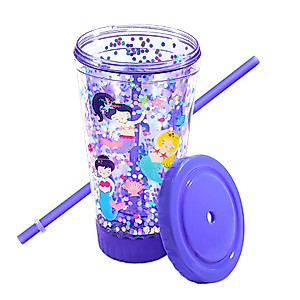 GILANO 18oz Kids Tumbler Water Drinking Bottle with LED Light Up - BPA Free, Straw Lid Cup, Reusable, Lightweight, Spill-Proof Water Bottle with Cute Design for Girls & Boys (Mermaid)