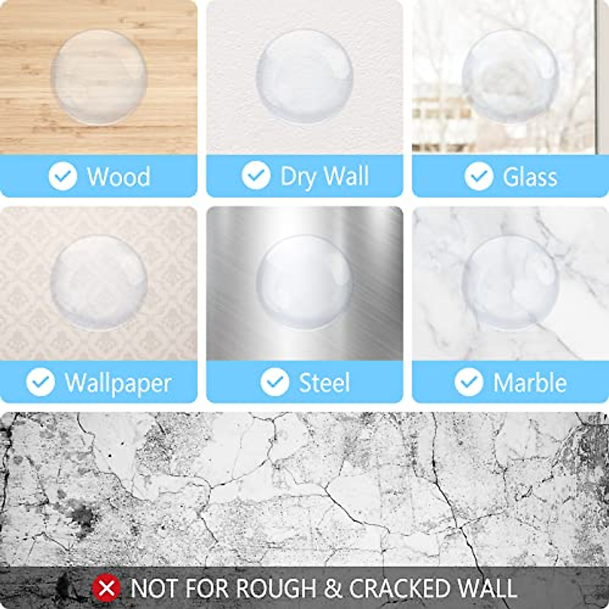 Door Stoppers Wall Protector, 6PCS Reusable Door Bumper with Self Strong Adhesive, Quiet, Shock Absorbent Gel for Home, Office, Wall Protector from Door Knobs
